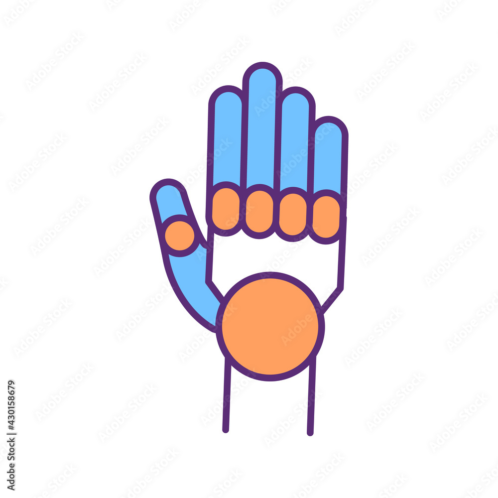 Innovative prosthetic hand RGB color icon. Training prosthetic fingers ...