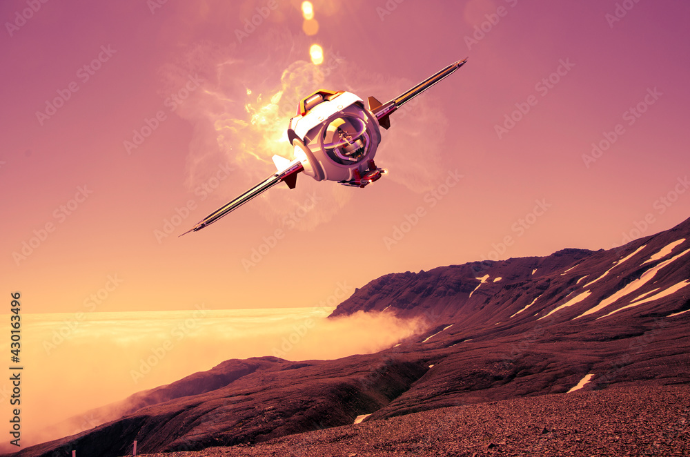 Spaceship traveling between planets of distant galaxies. Exploration of ...