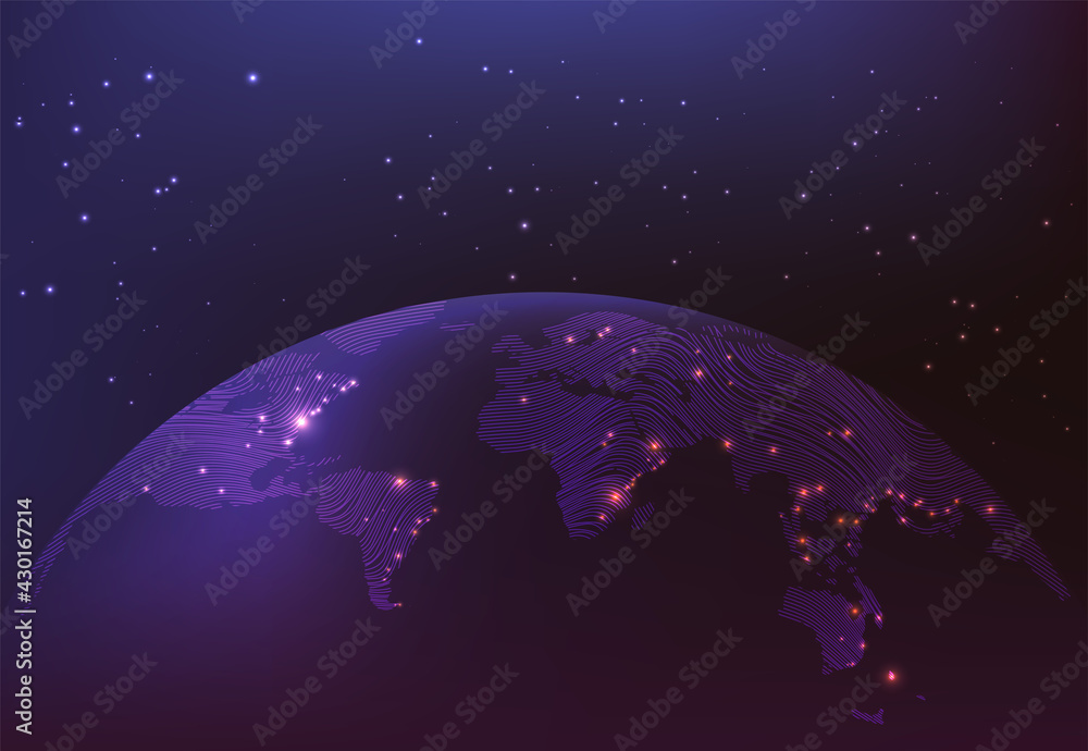 View earth from space drawing vector illustration. Night blue ...