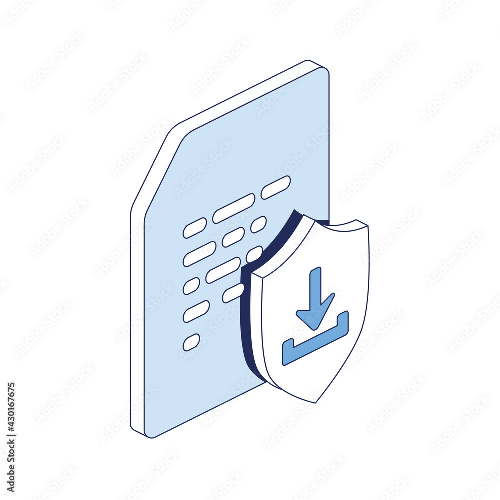 Download file document security shield. Vector 3d line isometric, web icons, blue color ...