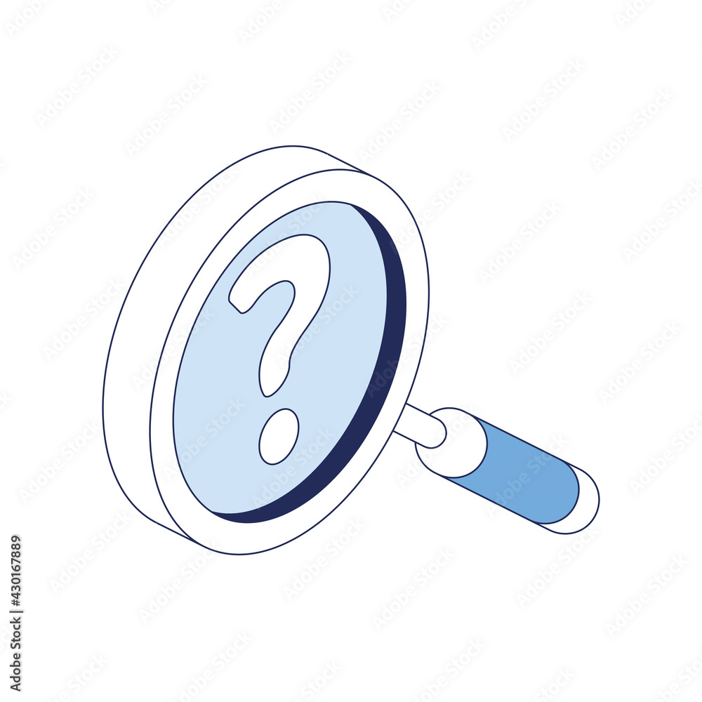 Magnifier search, question mark. Vector 3d line isometric, web icons ...