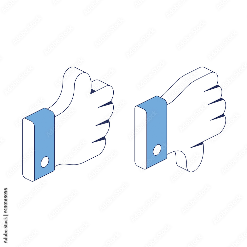 Hands pointers cursors. Vector 3d line isometric, web icons, blue color ...
