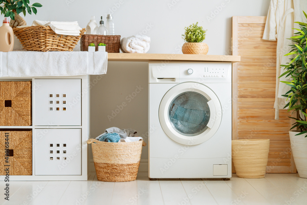 Interior of a real laundry room Stock Photo | Adobe Stock