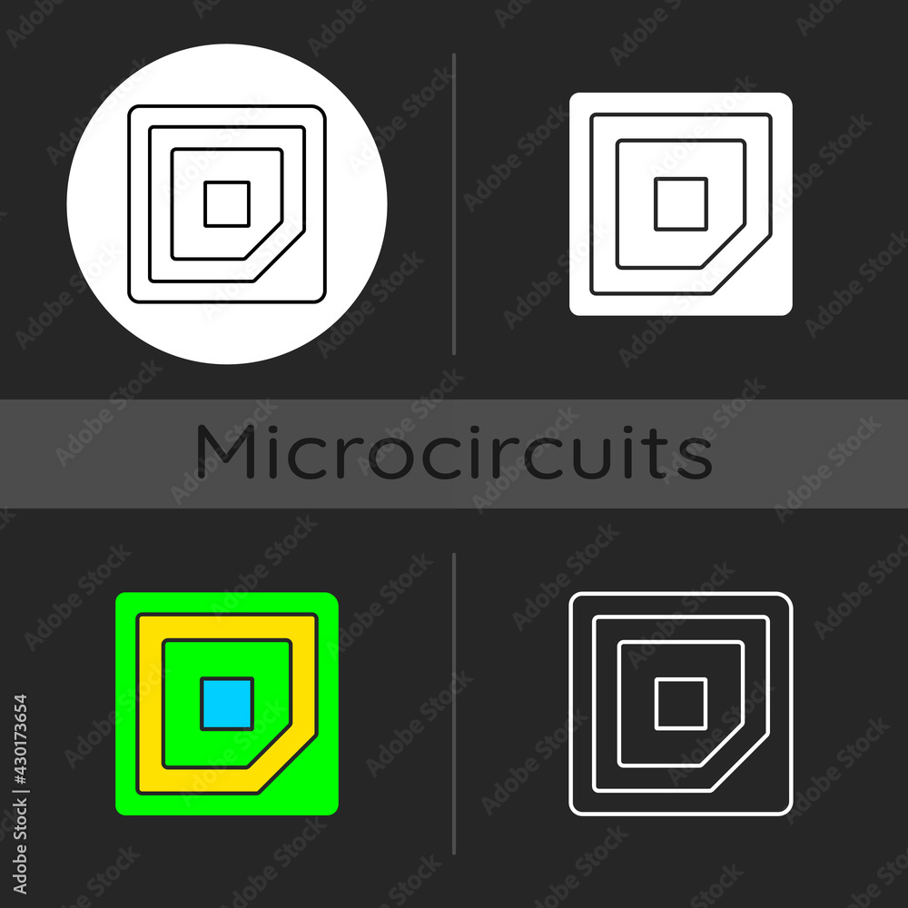 Cpu corner mark dark theme icon. Showing in which direction microchip ...