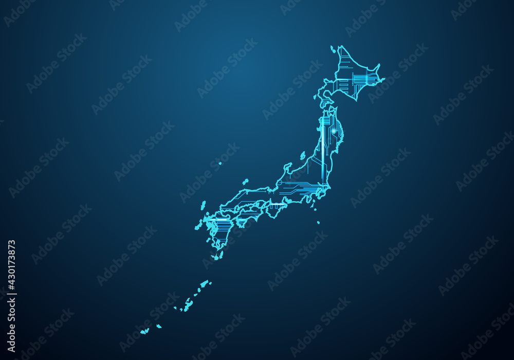 Abstract futuristic map of japan. Circuit Board Design Electric of the ...