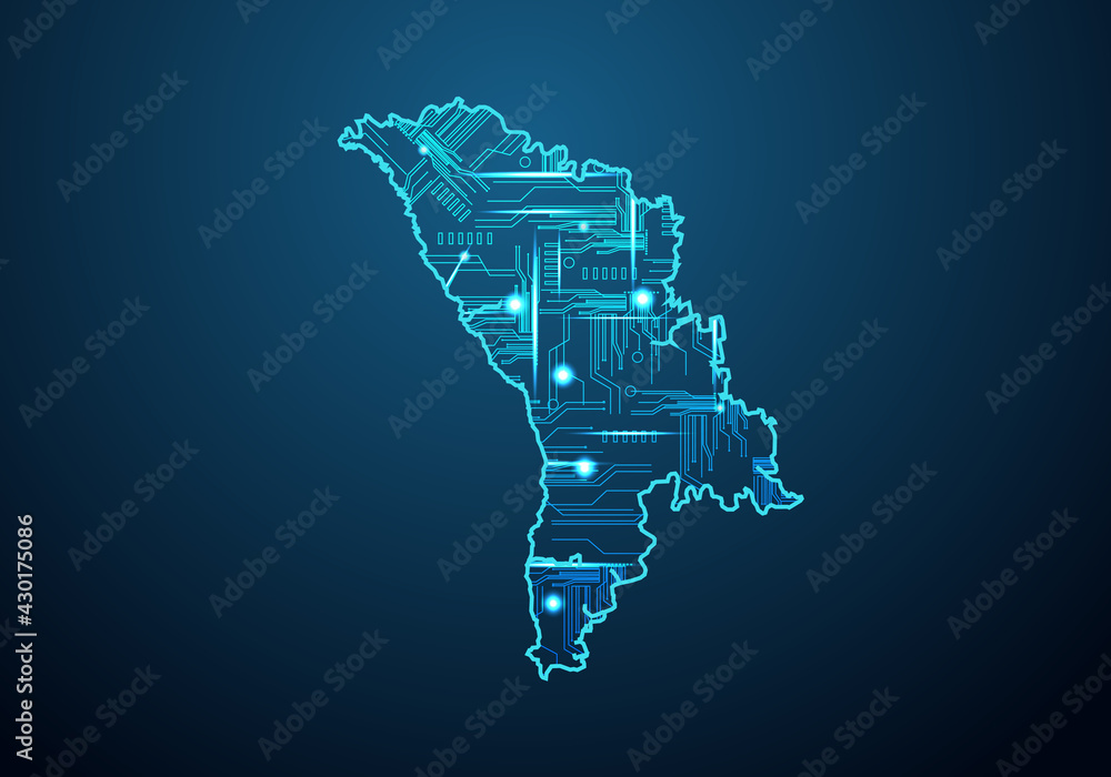 Abstract futuristic map of moldova. Circuit Board Design Electric of ...