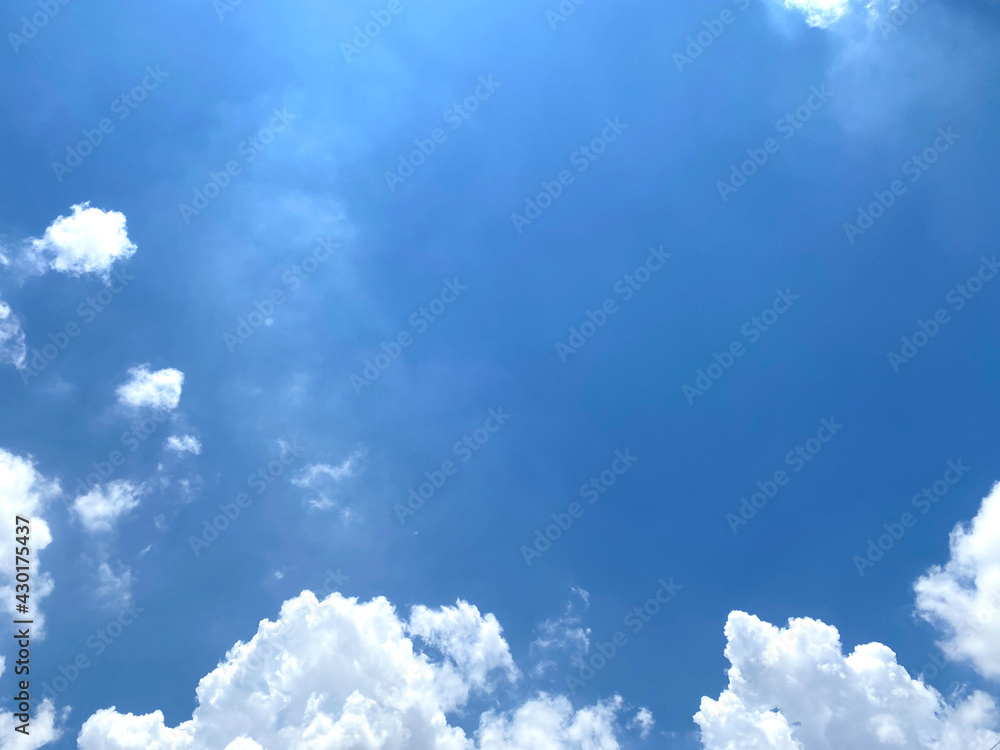 Clean blue sky and white clouds sky background with space for ...