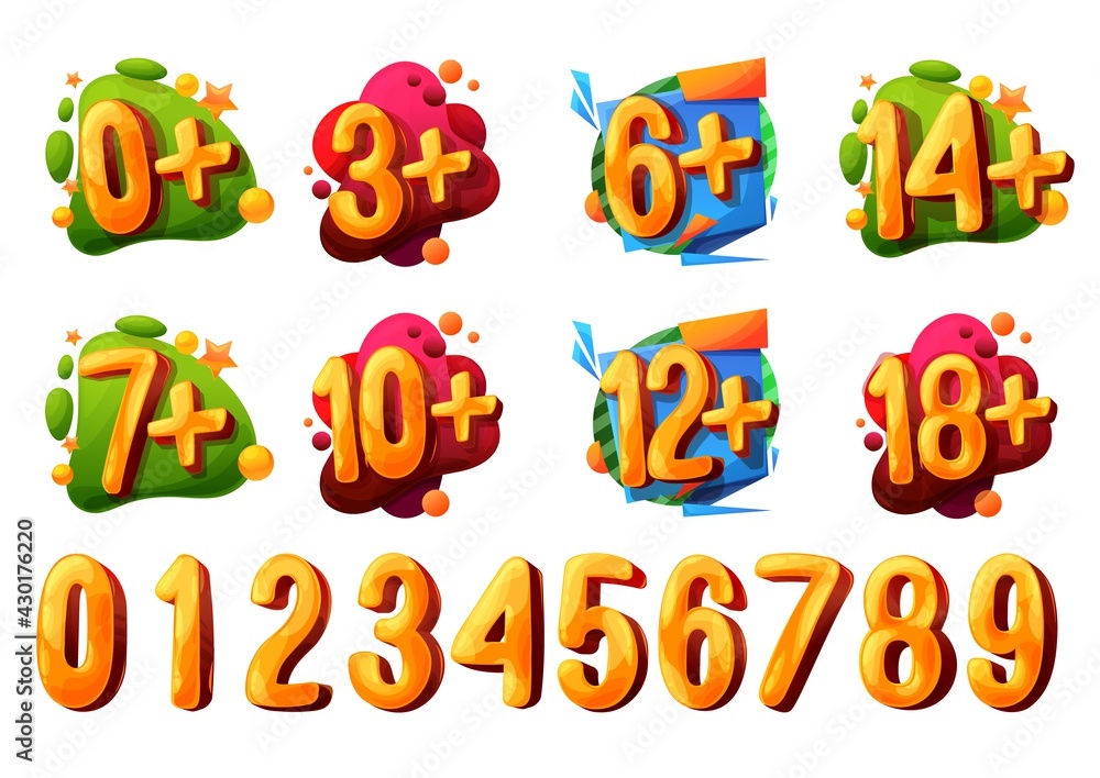 Age limit or restriction vector icons and signs. Cartoon bubbles, kids ...