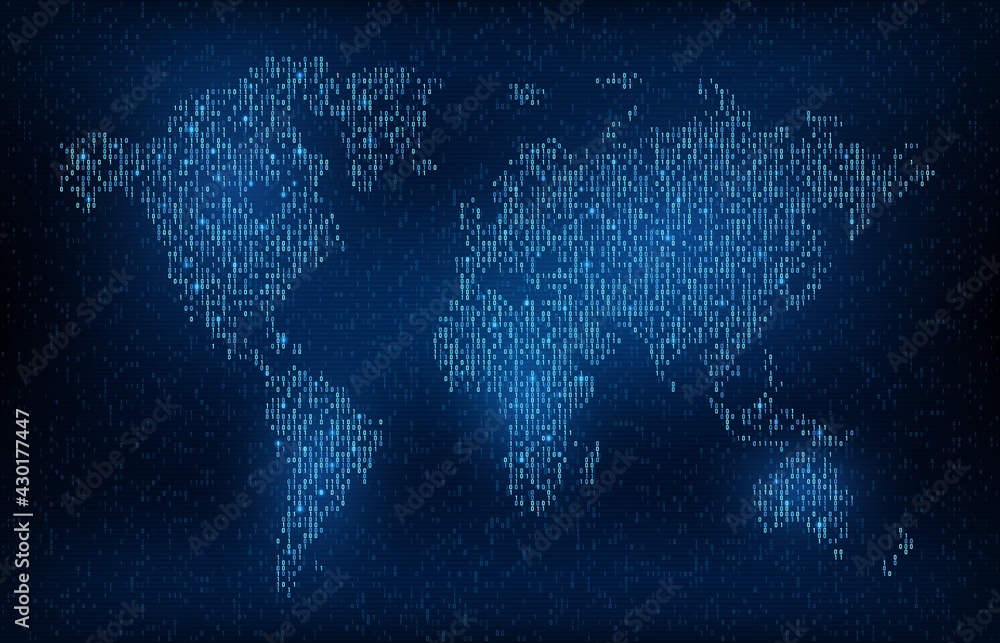Digital code world map background in vector global earth network. Wold ...