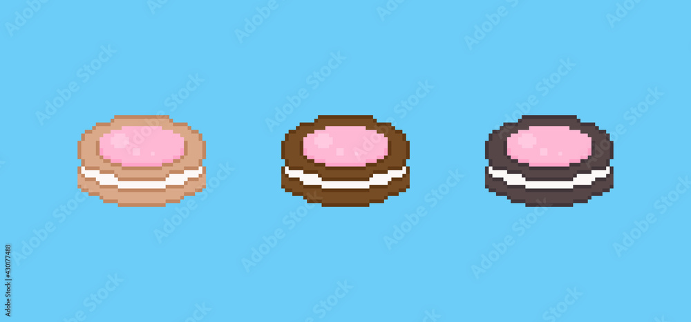 Pixel cookies illustration icon set. Vector pixel art cookies icons. 8 ...