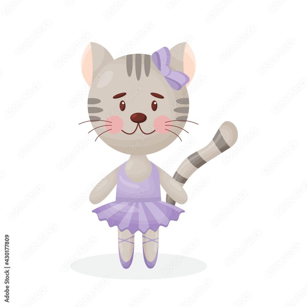 Happy cute cat, kitten character, ballet dancer in pointed shoes and ...