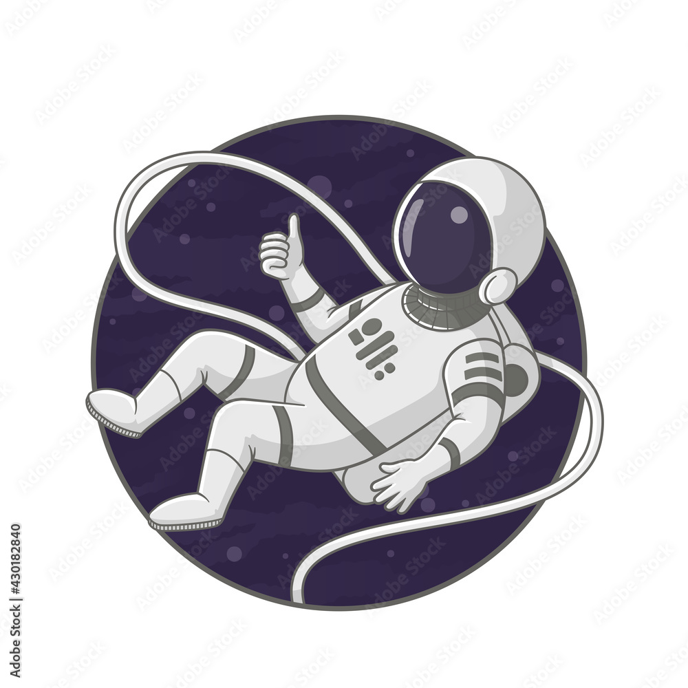 Astronaut floating on a tether in space. Thumbs up gesture. Cartoon ...