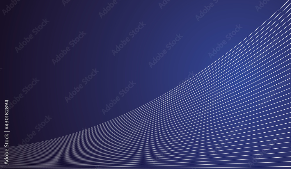 Abstract blue background with wavy diagonal ascending lines, technology ...