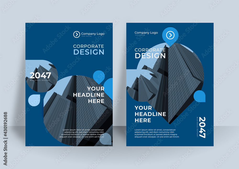 Corporate Modern Blue Business Book Cover Design Template in A4. Can be ...