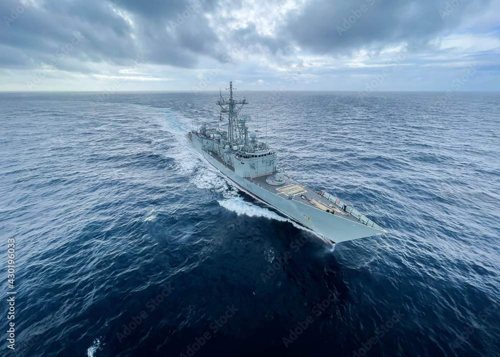 military us navy ship sailing in the ocean during nato operation Stock ...