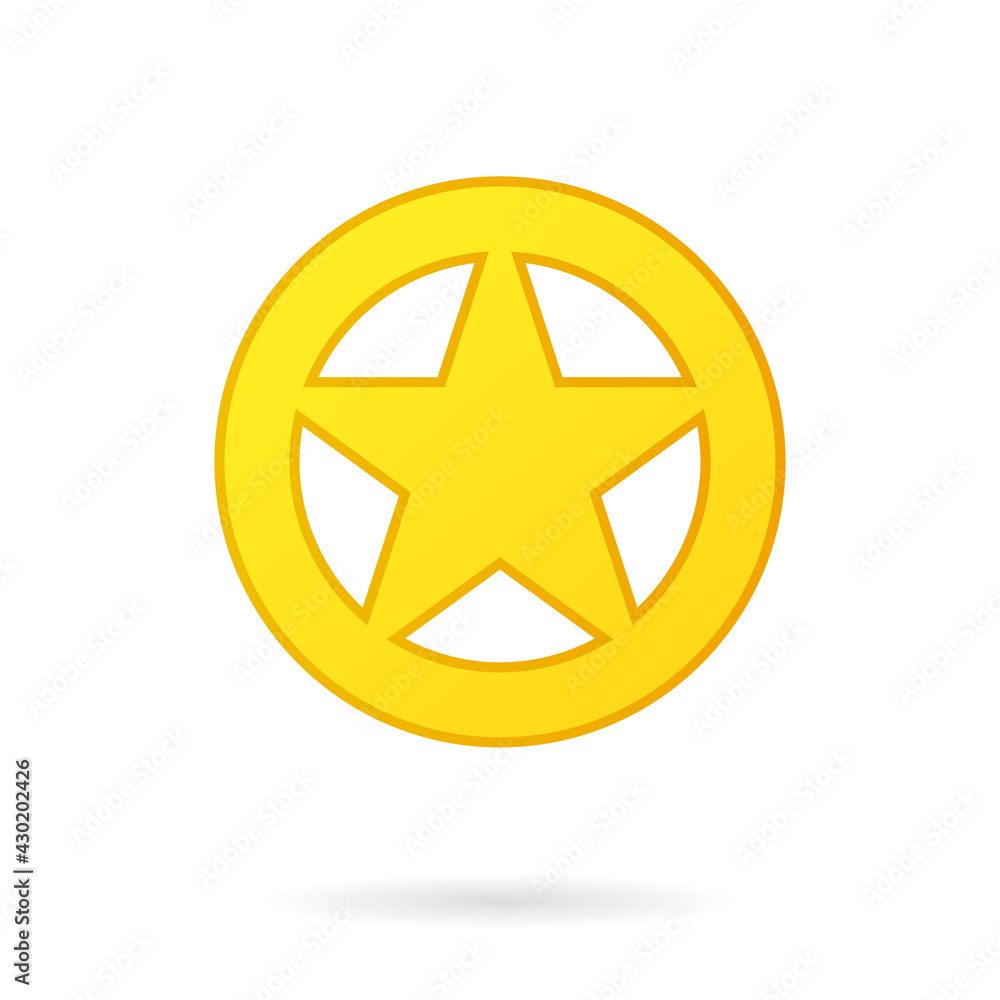 Golden 5 point star badge icon. Clipart image isolated on white ...