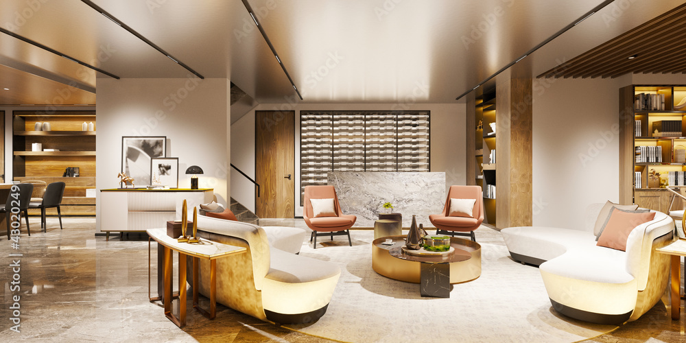 3d render of luxury club house interior Stock Illustration | Adobe Stock