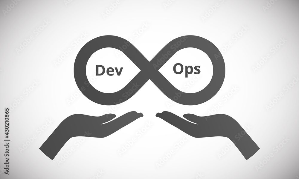 Devops Concept, Developer and Operations teams holding Devops symbol in ...