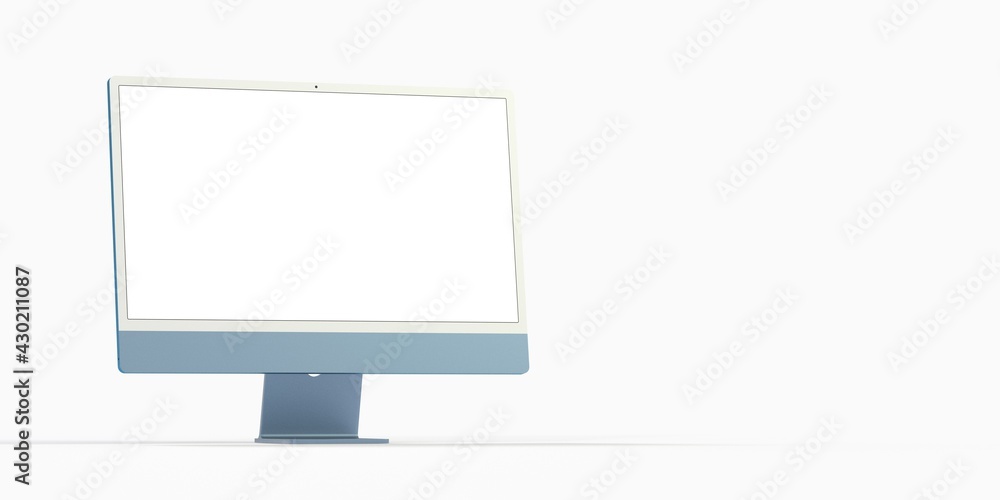 Realistic 3D Computer, with a white screen, isolated on a white ...