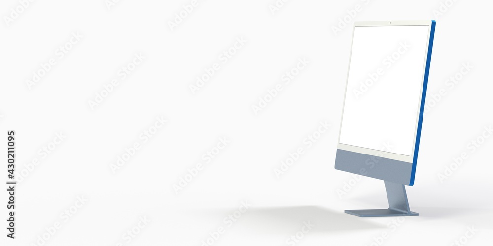 Realistic 3D Computer, with a white screen, isolated on a white ...