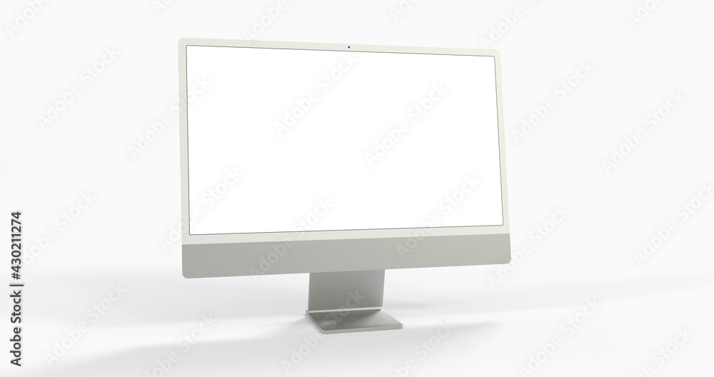 Computer display mock up with blank white screen. Stylish desktop ...