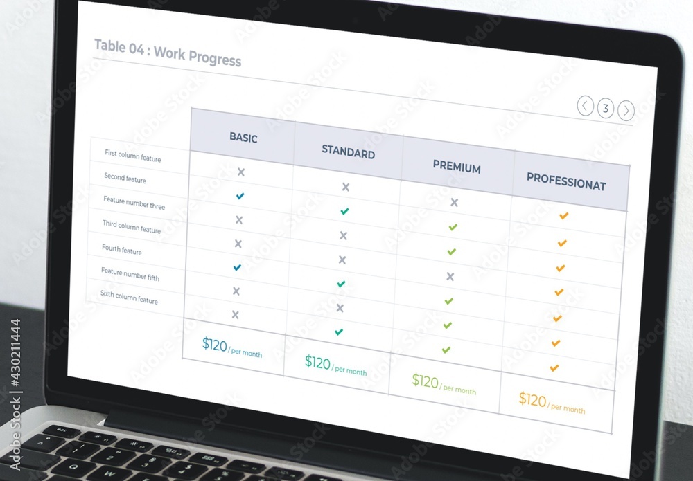Work Progress and Product Features Information Table Layout Stock ...