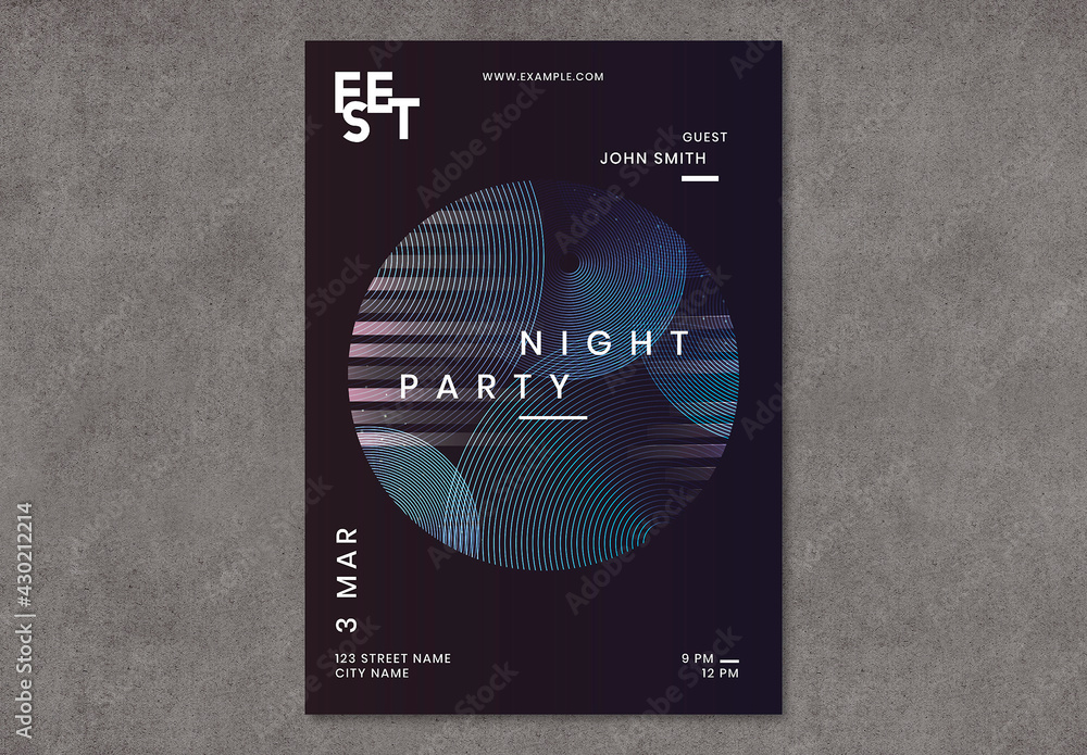 Night Party Poster Design Layout Stock Template | Adobe Stock