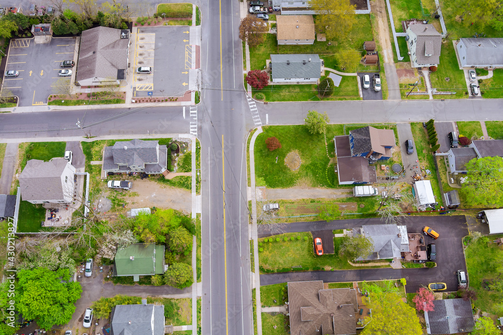 Panorama from the height of a american small town in countryside of ...