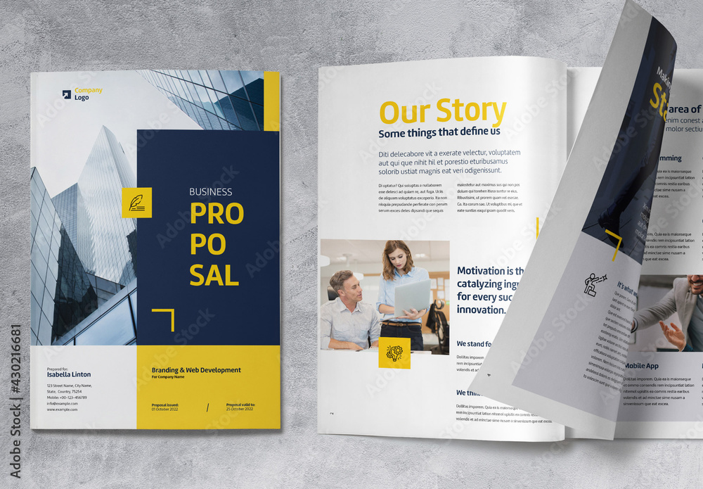 Business Proposal with Blue and Yellow Accents Stock Template | Adobe Stock