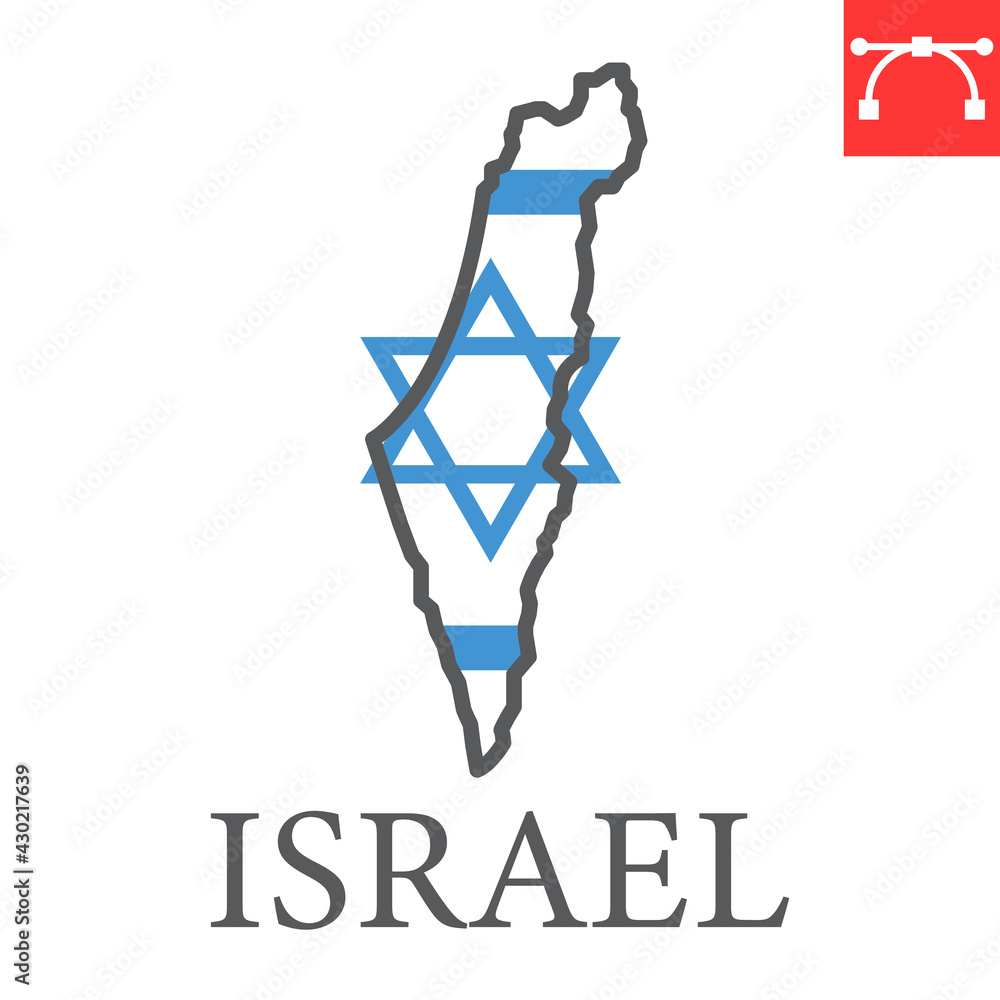 Map of Israel color line icon, country and travel, Israel map flag ...