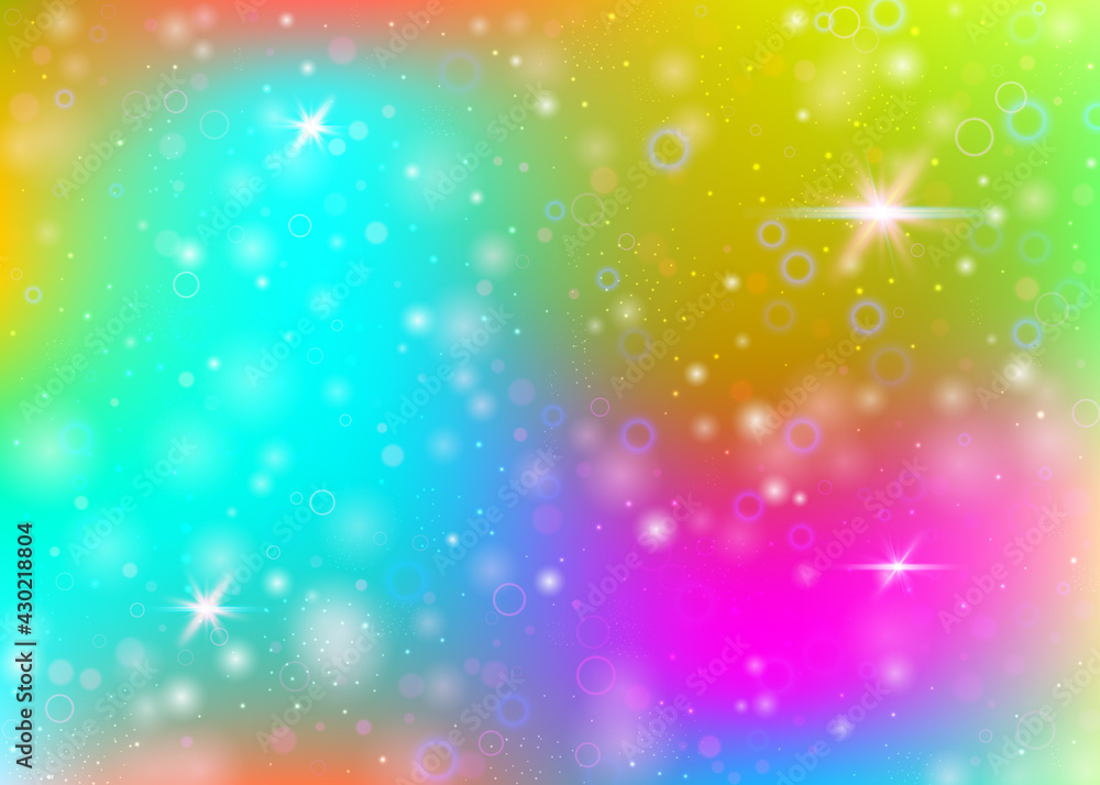 Magic background with rainbow mesh. Kawaii universe banner in princess ...