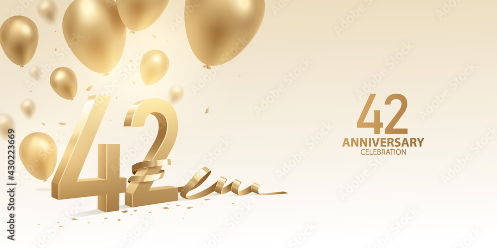 42nd Anniversary celebration background. 3D Golden numbers with bent ...