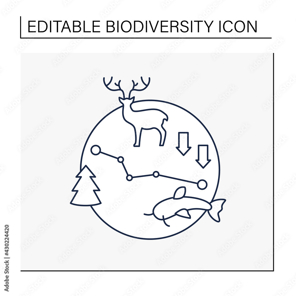 Biodiversity loss line icon.Losing different kinds flora,fauna ...