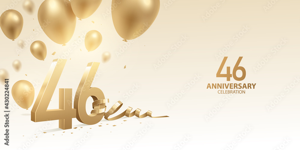 46th Anniversary celebration background. 3D Golden numbers with bent ...