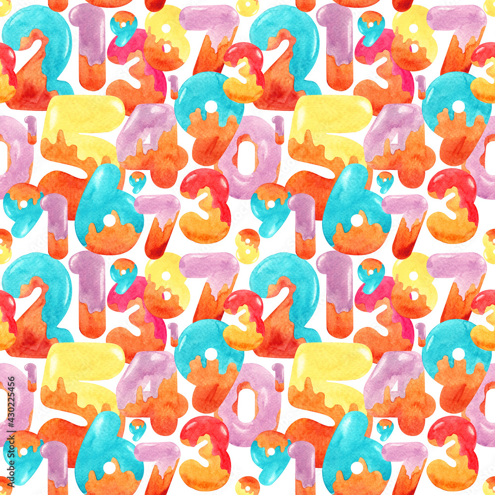 Seamless background with colorful numbers. Background with hand drawn ...