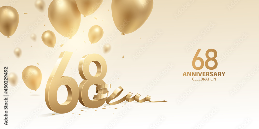 68th Anniversary celebration background. 3D Golden numbers with bent ...