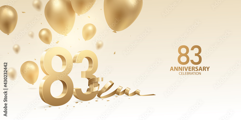 83rd Anniversary celebration background. 3D Golden numbers with bent ...