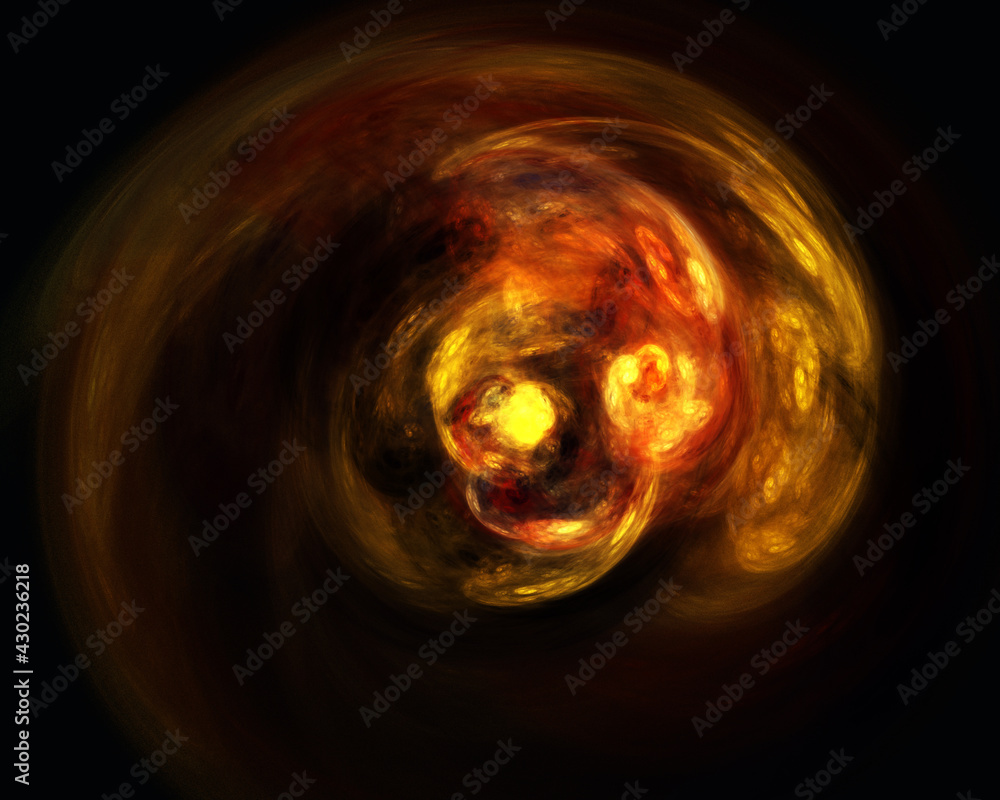 Abstract 3d illustration in red hot golden colors. Solar funnel or ...