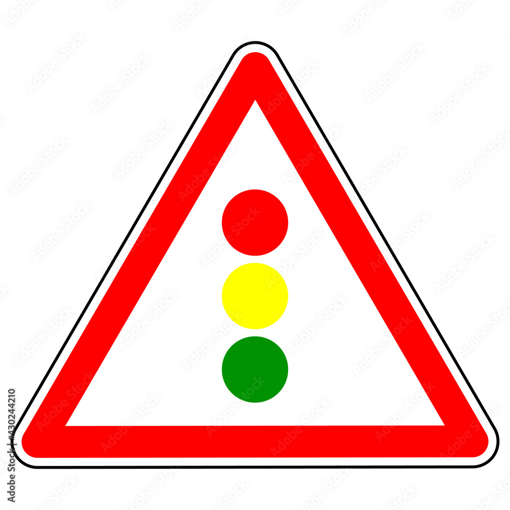 Warning road sign Traffic light regulation. Warning about approaching a ...