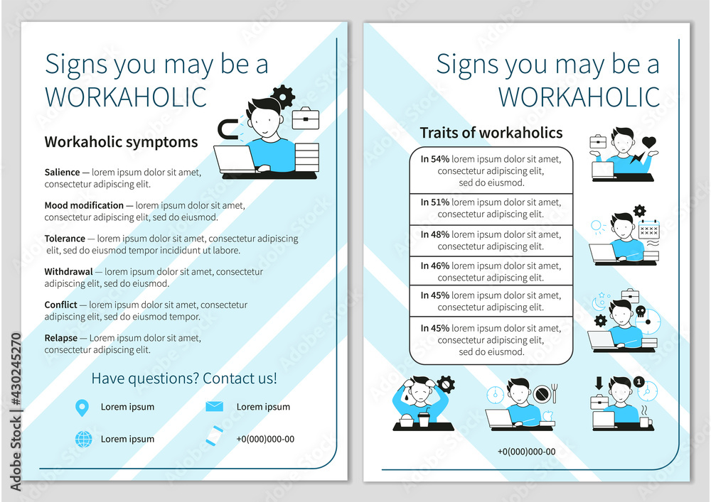 Workaholic brochure icon. Workaholism prevention and consequences ...