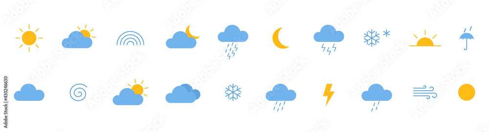 Weather color icons set. Collection of modern flat symbols of weather ...