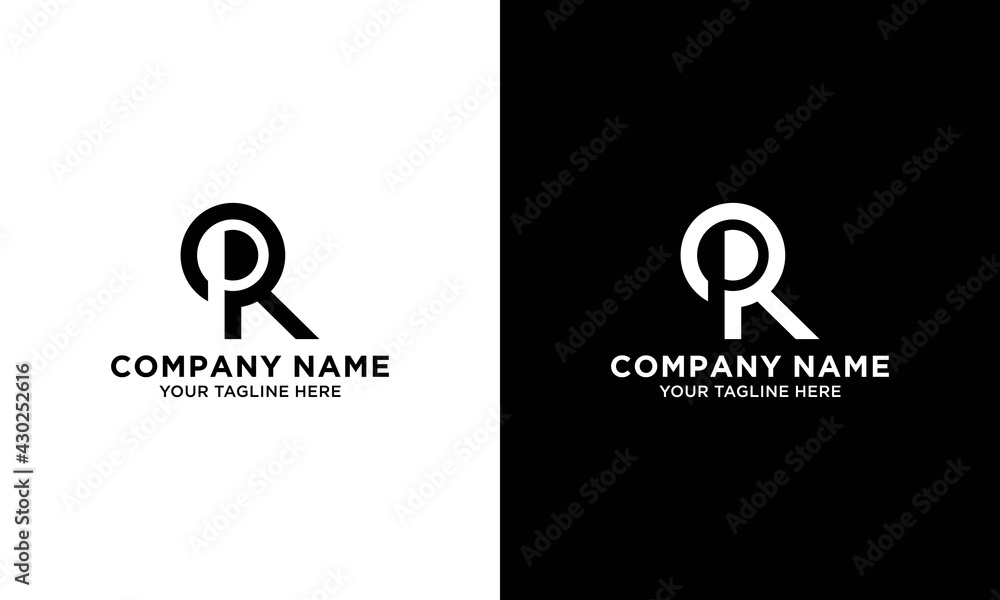 Letter PR Monogram logo design vector template on a black and white ...