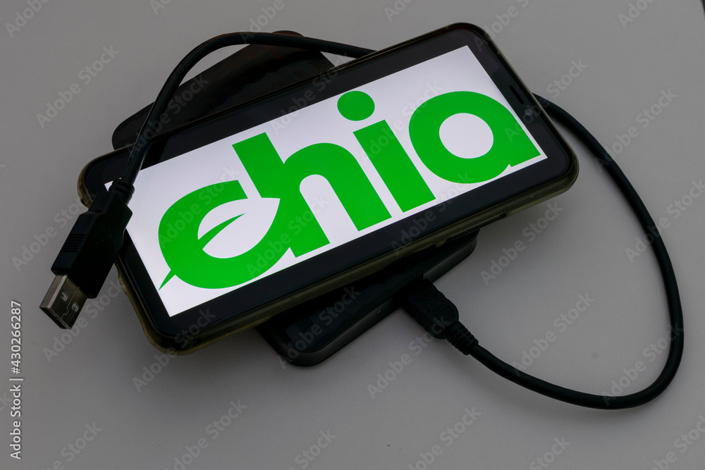 São Paulo, Brazil - April 26, 2021: cell phone with Chia logo on hard ...