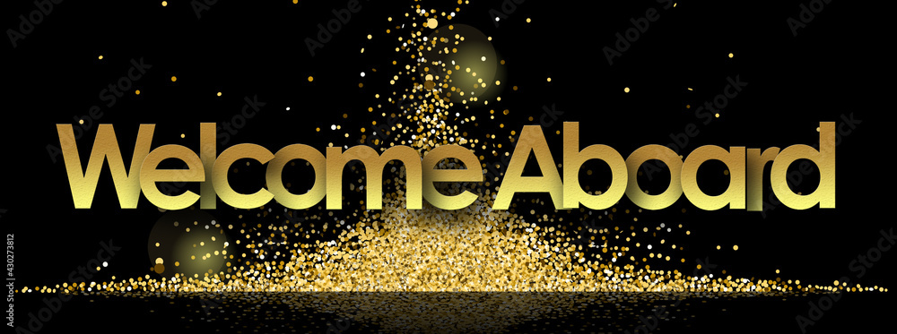 Welcome Aboard in golden stars and black background Stock Illustration ...