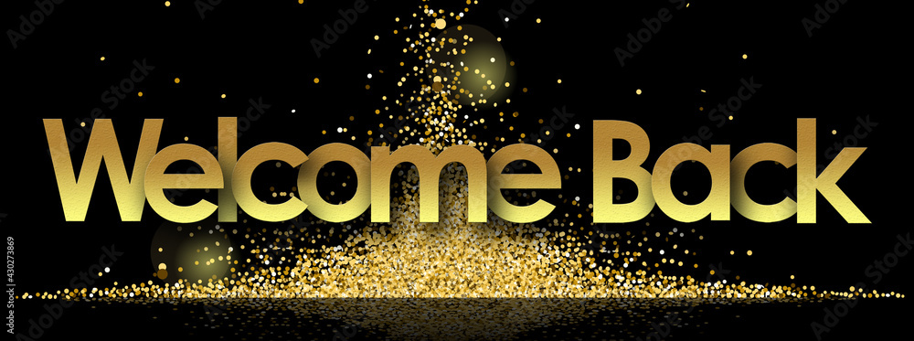 Welcome Back in golden stars and black background Stock Illustration ...