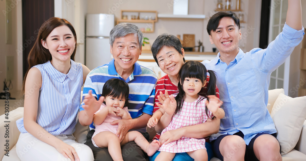 family has video chat happily Stock Photo | Adobe Stock
