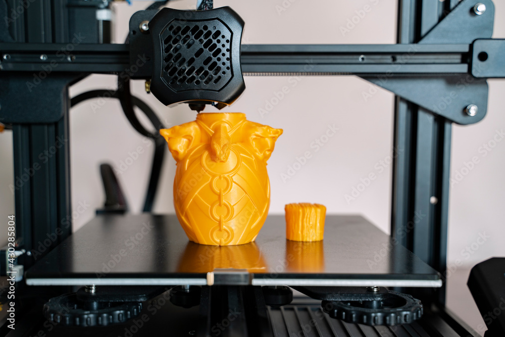 Side view 3d printer with finished product Stock Photo | Adobe Stock