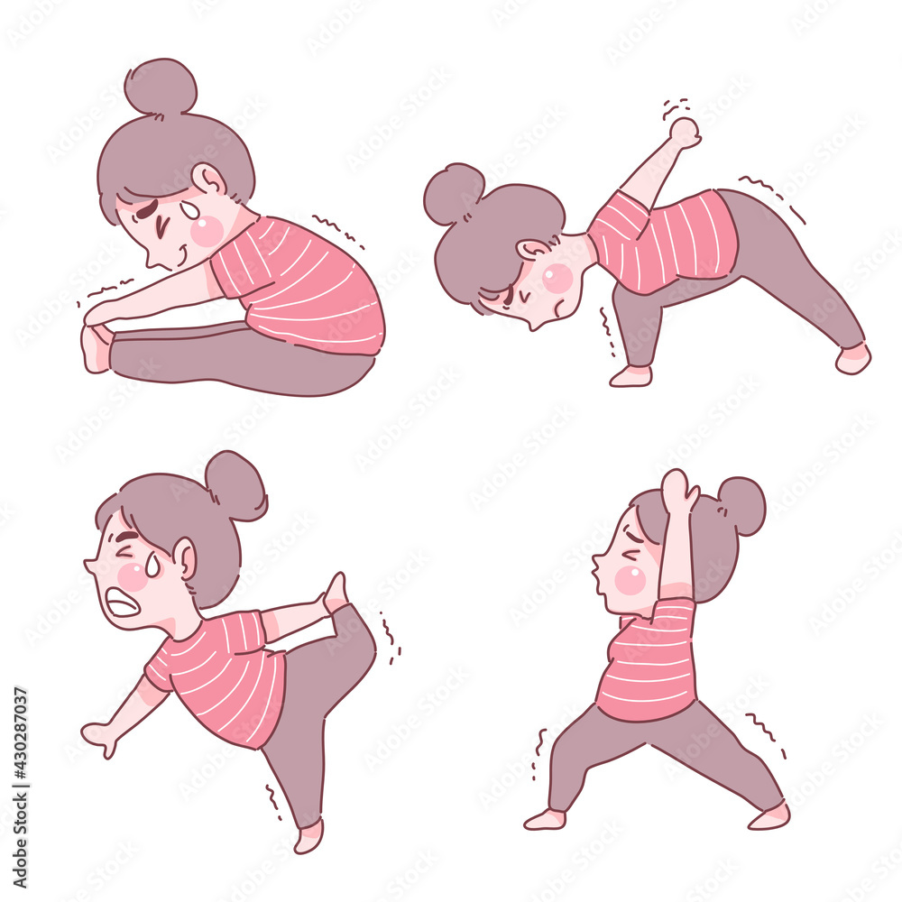 Funny girl yoga cartoon illustration collection design of vector. Stock ...
