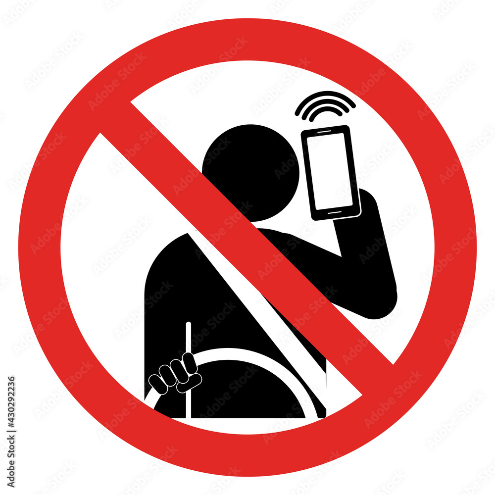 No driving and no using phone icon sign isolated on white background ...