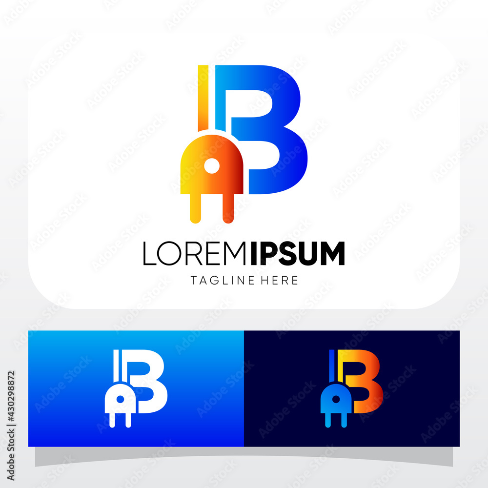 Letter B Power Jack Electric Logo Design Vector Graphic Stock Vector ...
